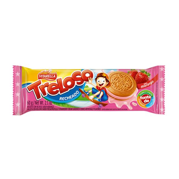 Biscoito Recheado Treloso 60g Morango - Azul Atacarejo