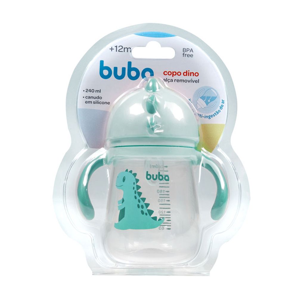 Copo Dino Buba com Alça Verde - Azul Atacarejo