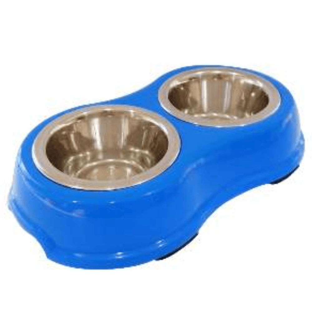 Comedouro Inox Duplo 200ml - Azul Atacarejo